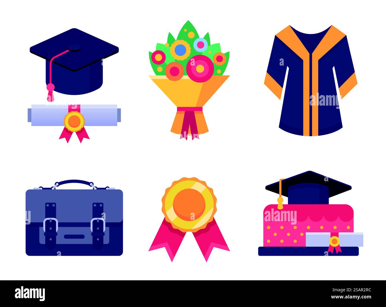 Graduation day icons college or school graduate students accessories hi ...