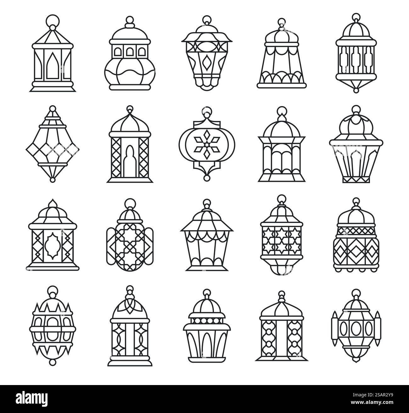 Ramadan line lantern. Outline Arabic fanous. Muslim holiday moon stroke ...