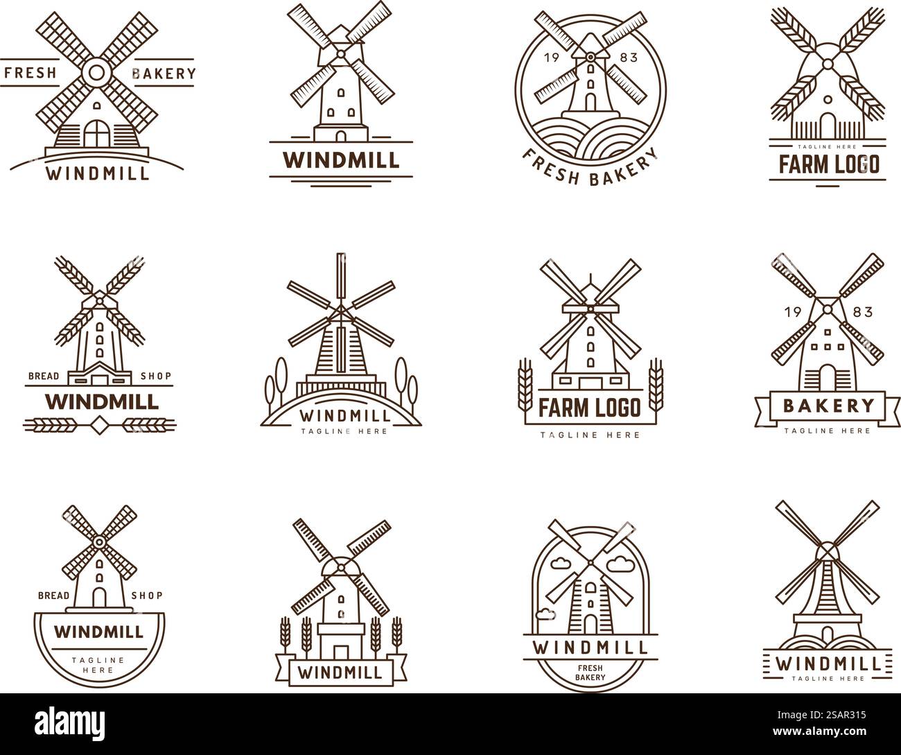 Windmill badges. Nature logo templates with windmill pictures farm ...