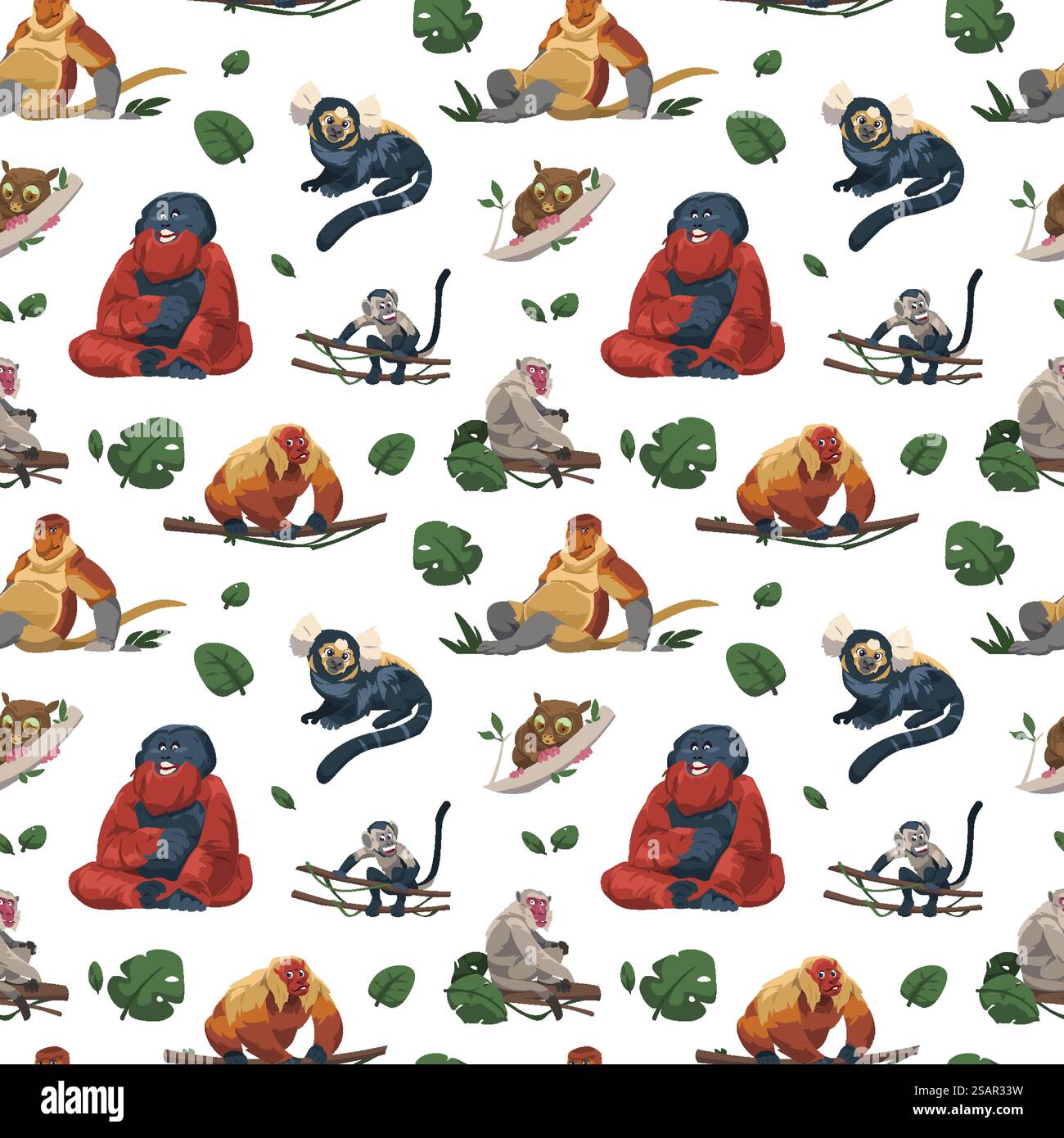 Monkey pattern. Seamless tropical print with funny jungle primate ...