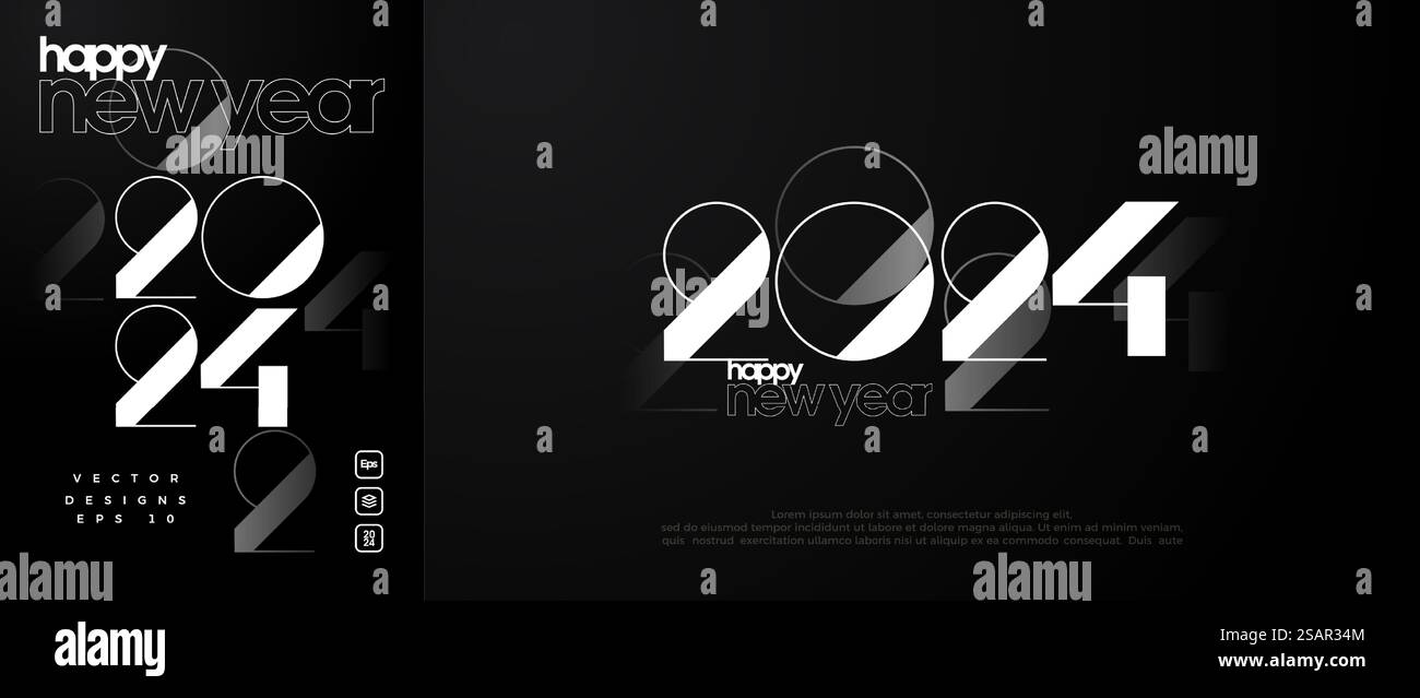 Happy new year 2024 with unique number illustrations. Modern design to ...