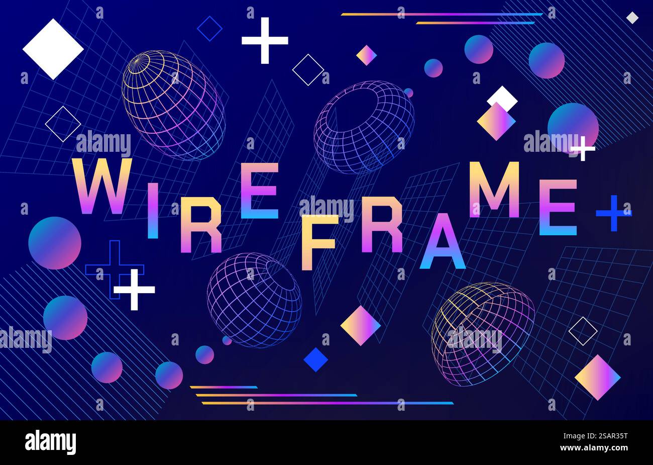 Wireframe abstract background. Futuristic grid figures on geometric science backdrop with low ...