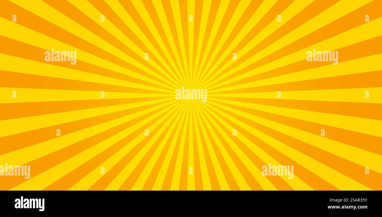 Sunburst retro sun rays yellow background. Abstract summer yellow comic ...