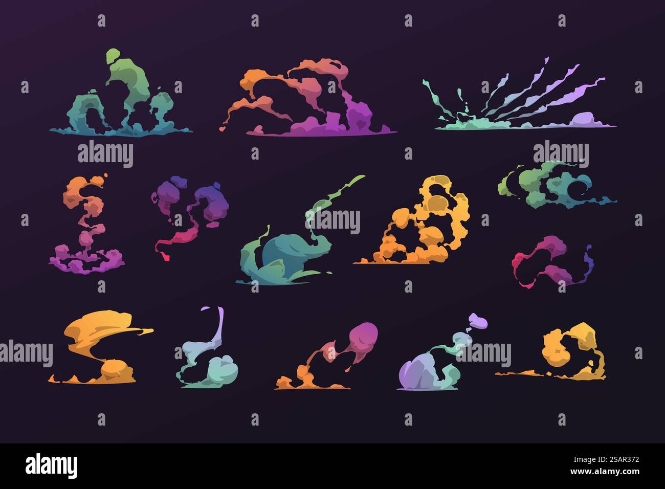 Cartoon colorful smoke effect. Comic game asset of magic fire burst and ...