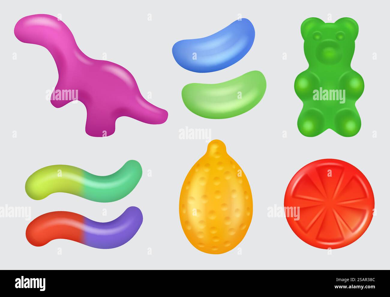 Jelly sweets. Delicious colored transparent snacks gummy bear eating ...