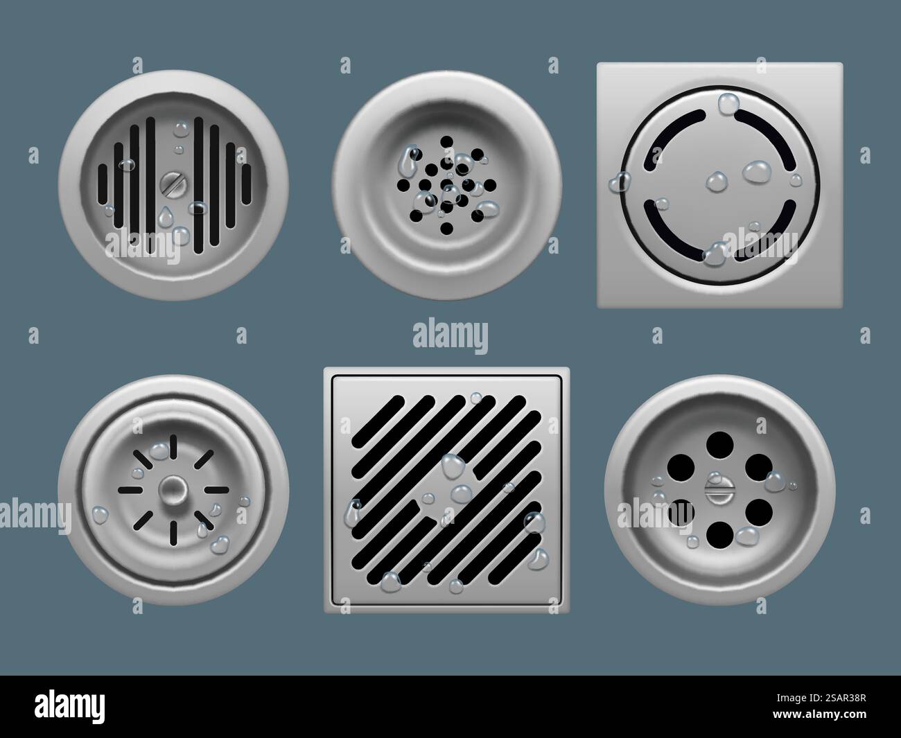 Water drains. Round metal close up form for protect sink or basin from ...