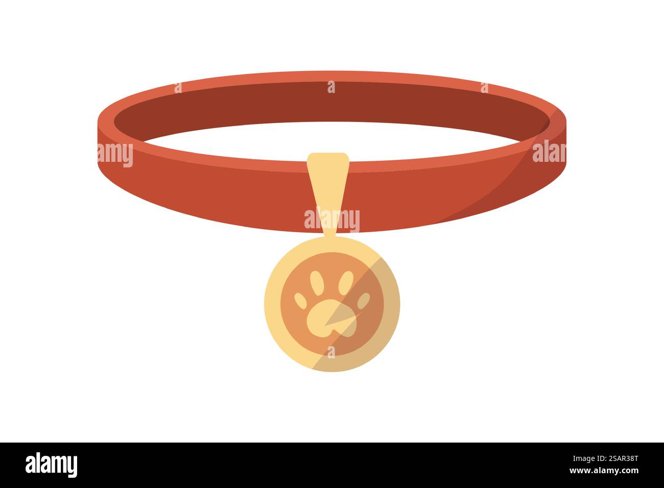 Collar with medal for cats and dogs. Cartoon pets red necklace and ...