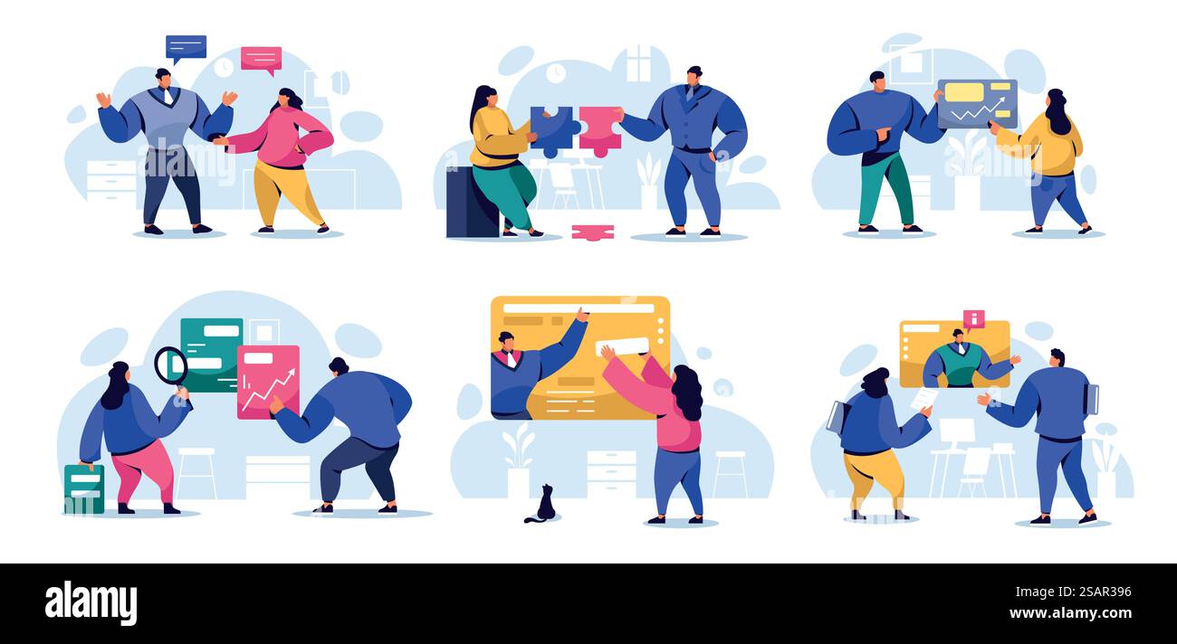 Teamwork abstract characters. Business people working together on ...