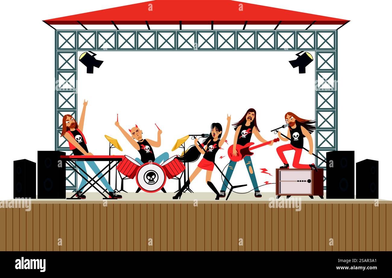 Rock band concert illustration. Musician play on stage isolated on ...