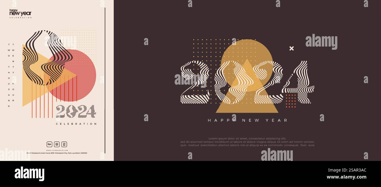 Classic Design Happy New Year 2024. With unique numbers and classic ...