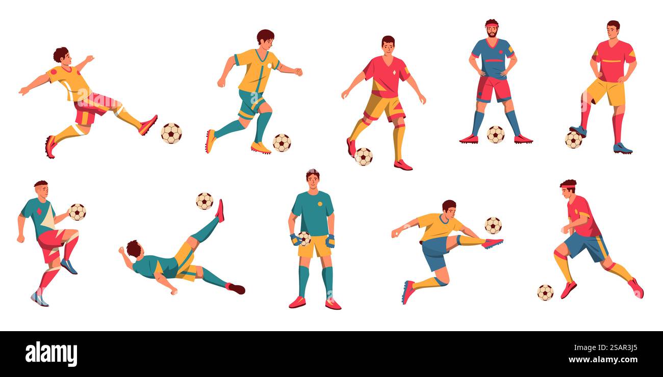 Diverse football players. Cartoon diverse male characters playing ...