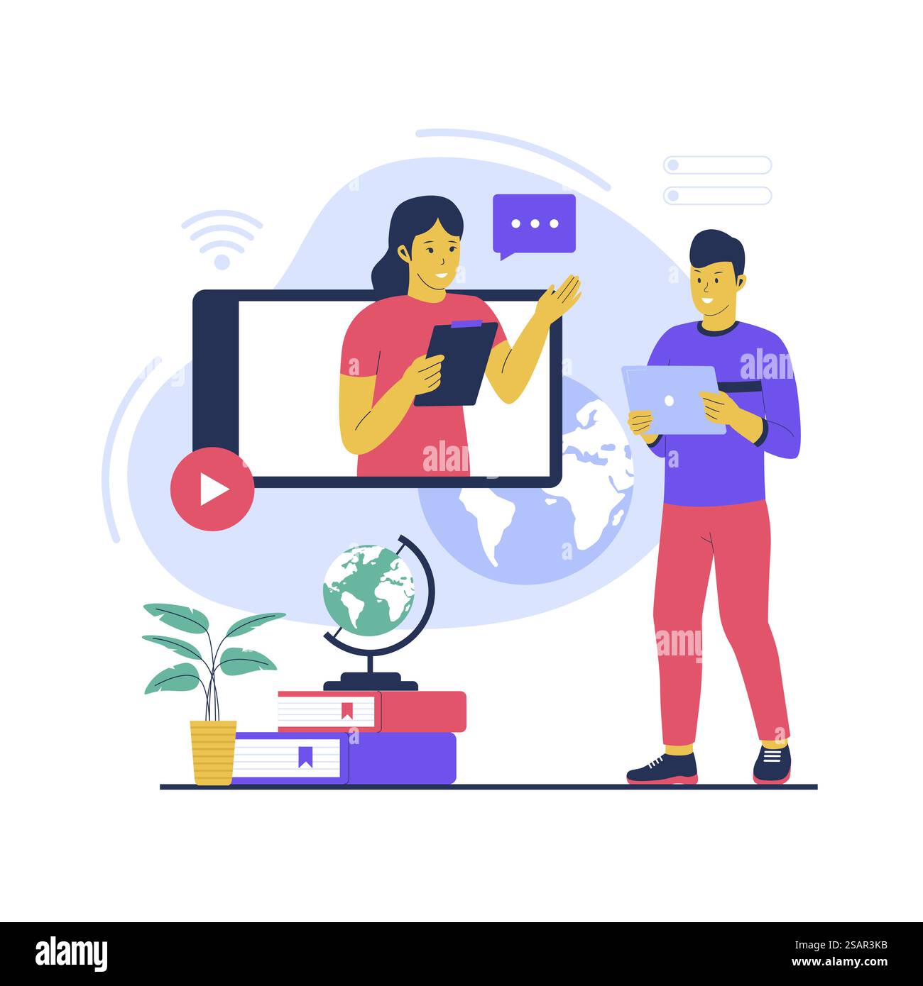 Vector of online consultation with teacher. Flat vector illustration ...