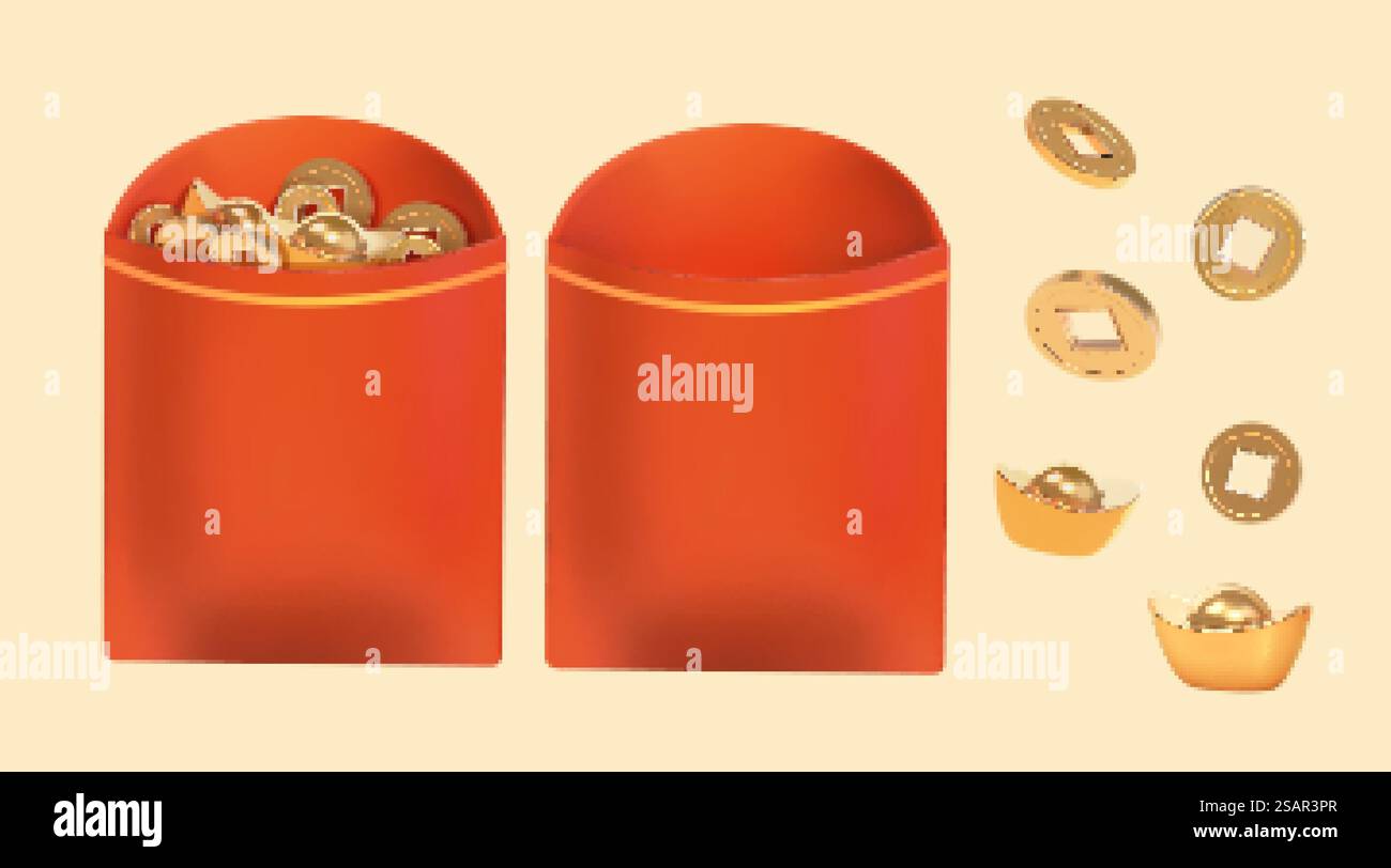 3d rendering New Year red envelopes isolated on a yellow background ...