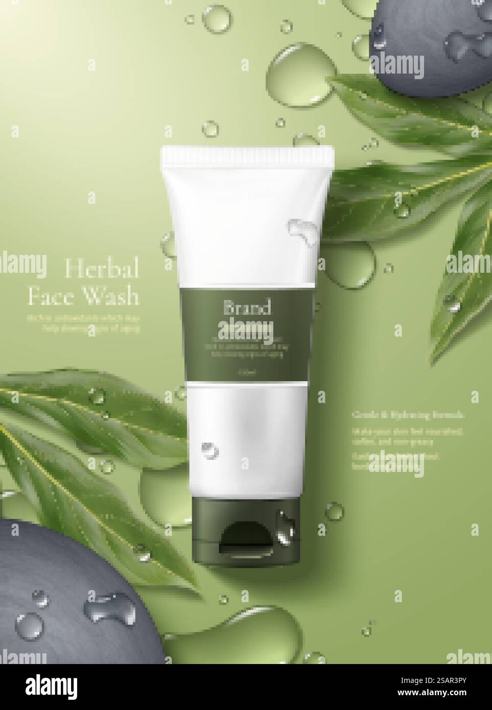 3d illustration of herbal cosmetic ad, simple and natural skincare ...