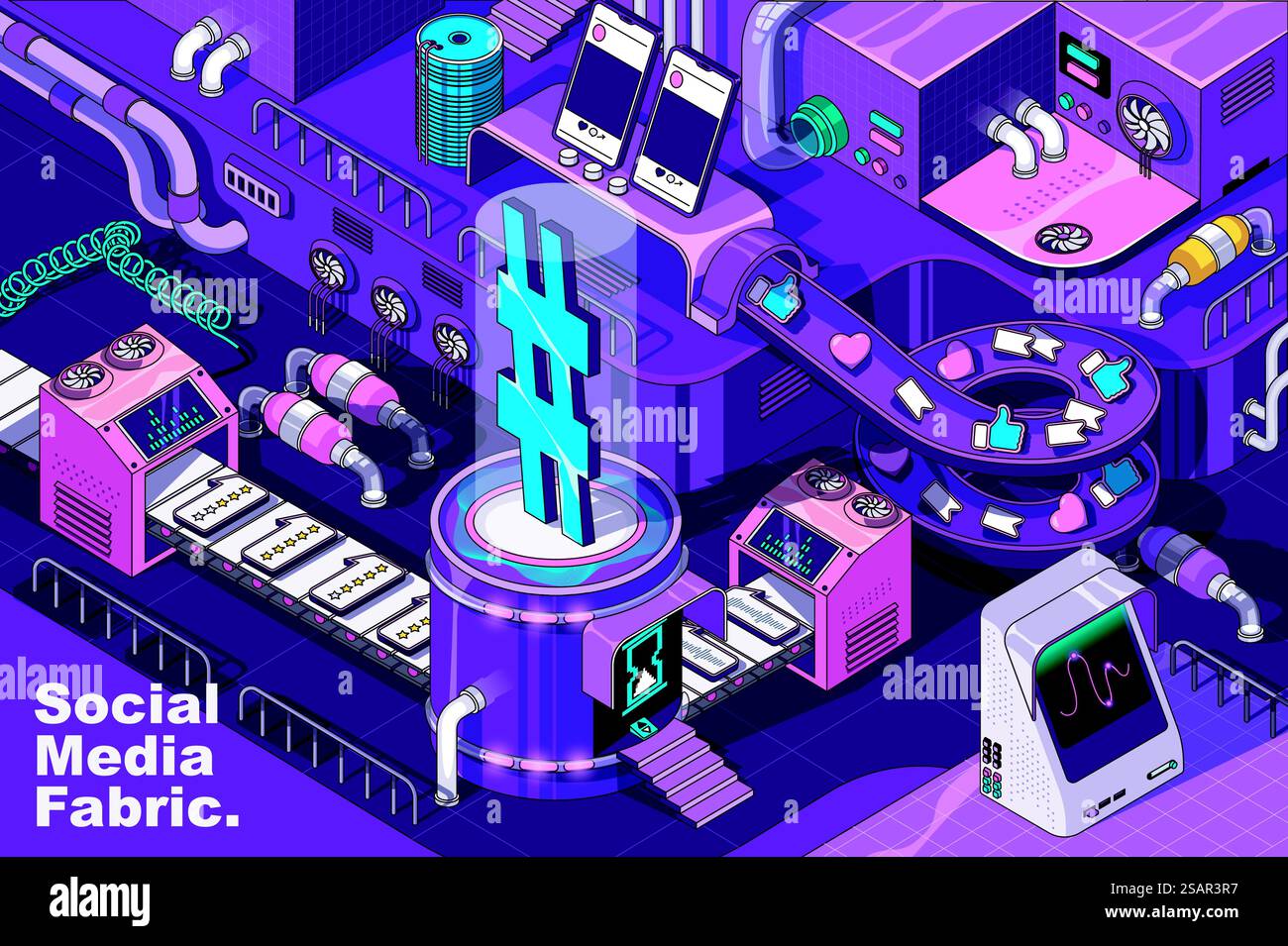 Social media web concept in 3d isometric design. Online communication ...