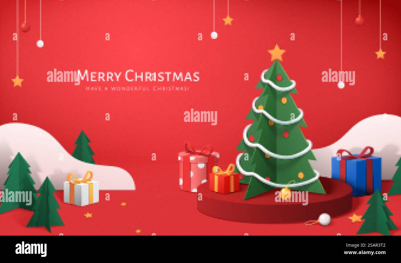 Pine tree papercut decoration Stock Vector Images - Alamy