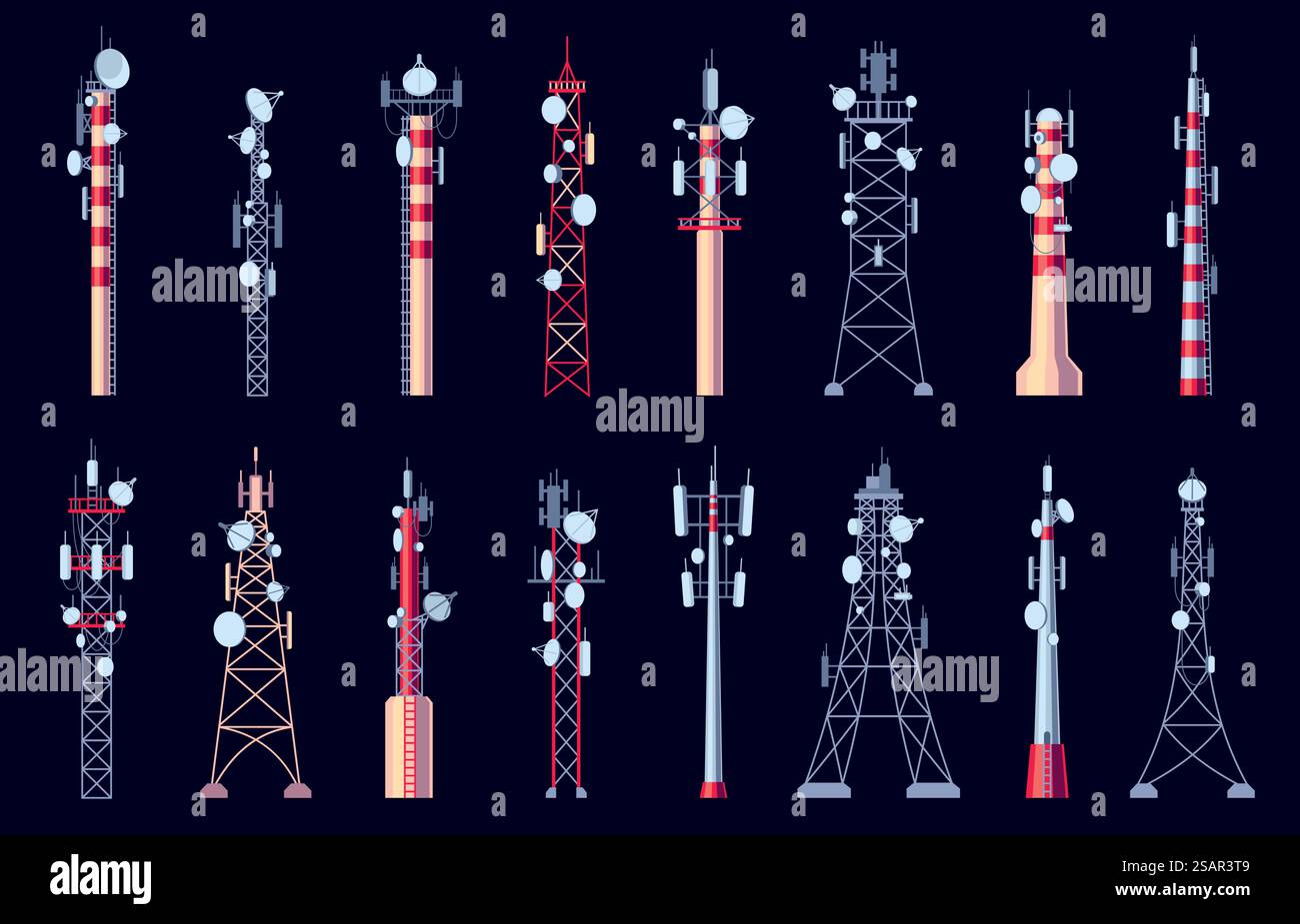 Communication tower. Telecom relay antenna with mobile phone signal, cell phone signal, internet ...