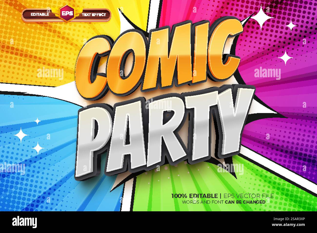 Comic Party 3D editable text effect logo template Stock Vector Image ...