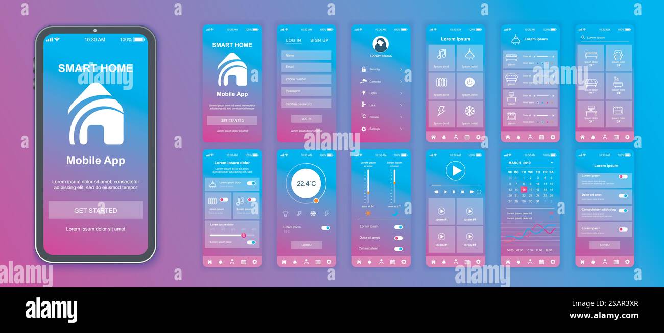 Smart home mobile app interface screens template set online account hi-res stock photography and ...