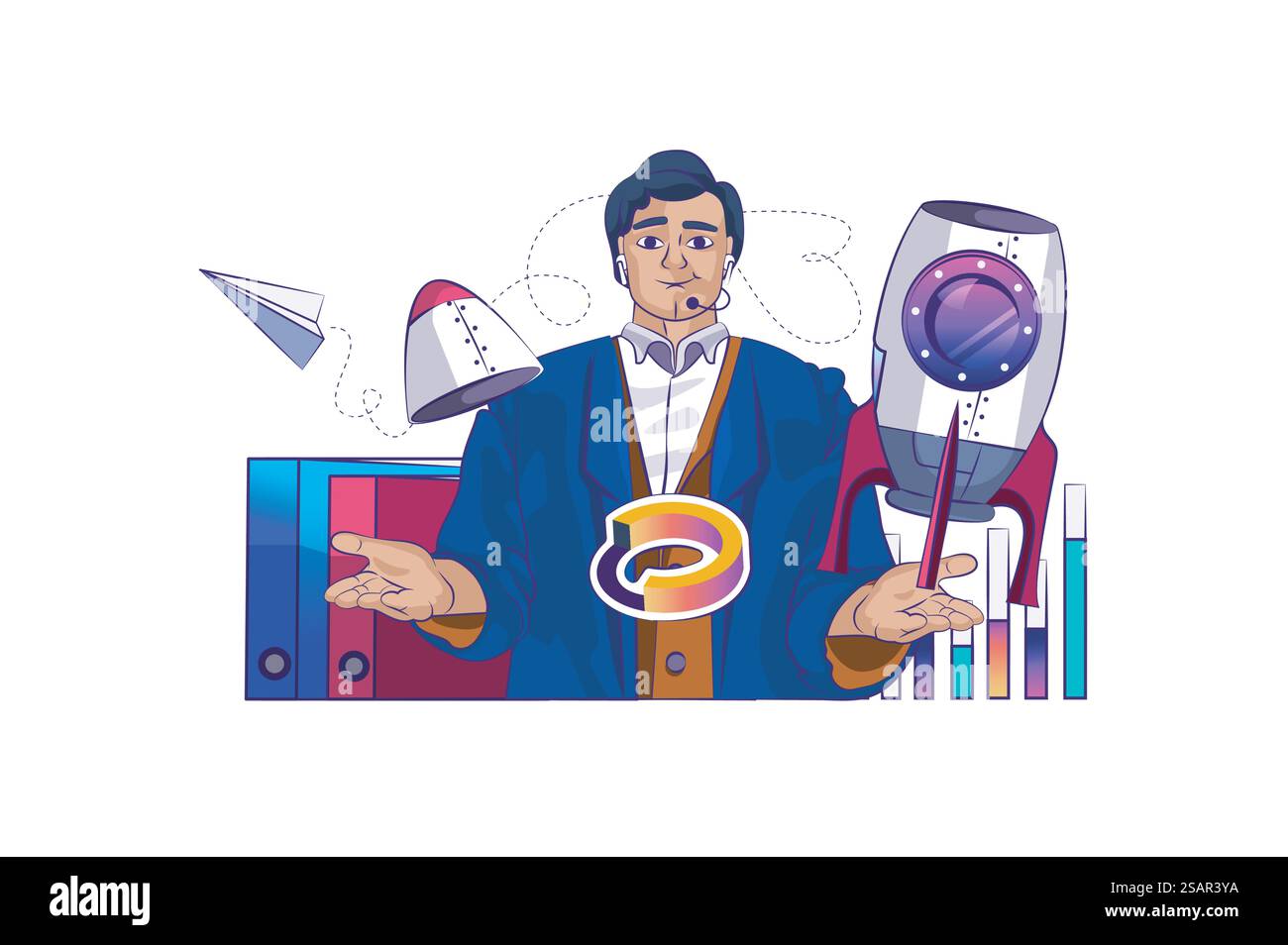 Startup concept with people scene in flat cartoon design for web ...