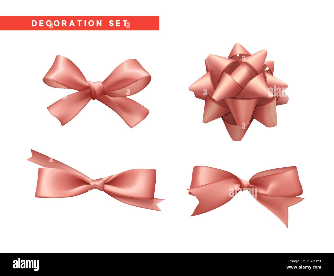 Set of Festive pink bows made of ribbon. Holiday different types of ...