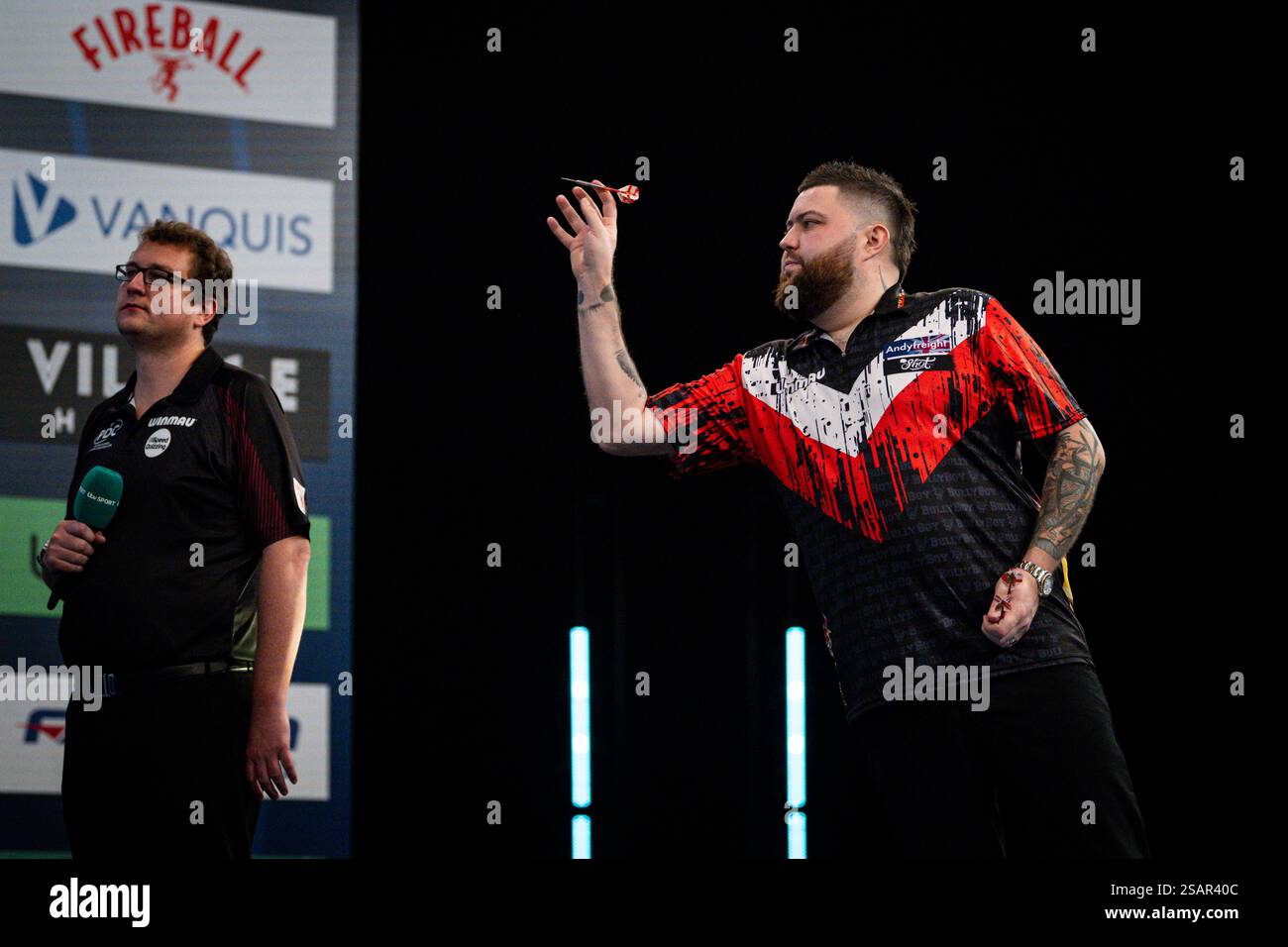 Arena MK, Milton Keynes, UK. 30th Jan, 2025. 2025 PDC Winmau Darts Masters Day 1; Michael Smith ...