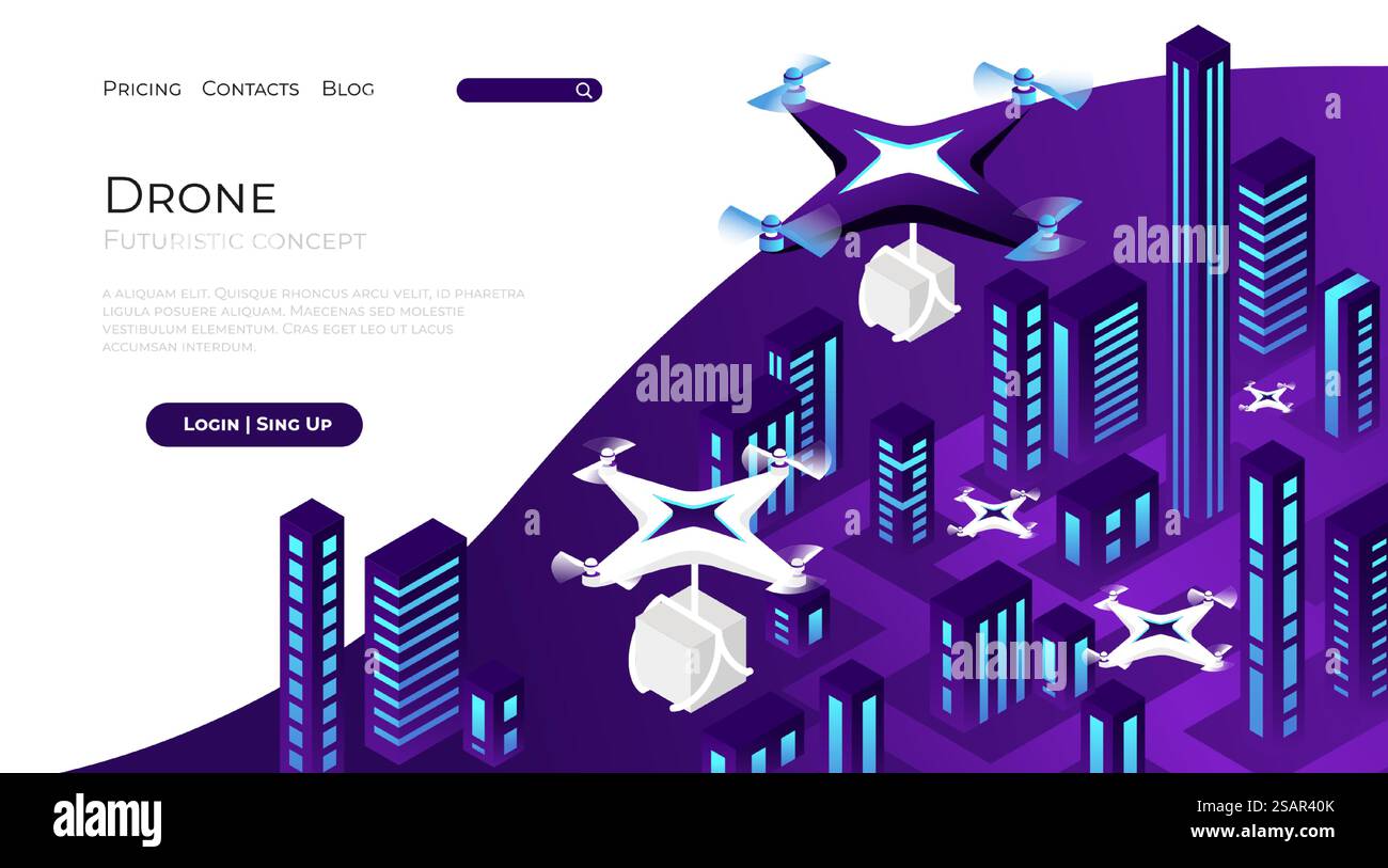 Drone landing page. Futuristic shipping and logistic delivery concept ...