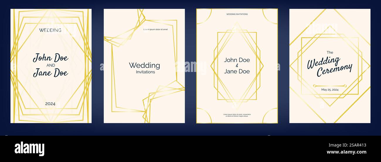 Wedding invitation with golden lines. Luxury elegant wedding card with ...