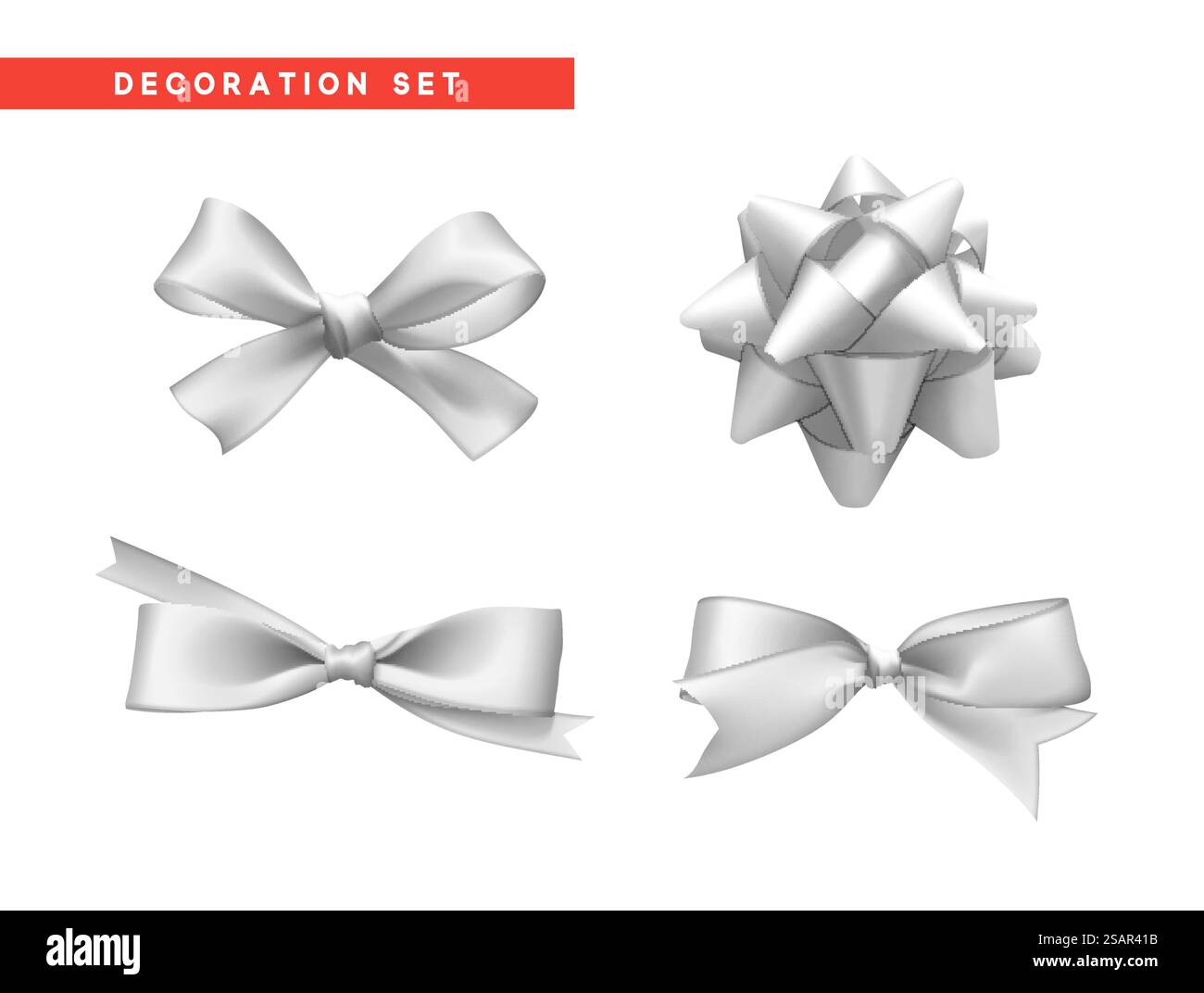 Set of Festive white bows made of ribbon. Holiday different types of ...