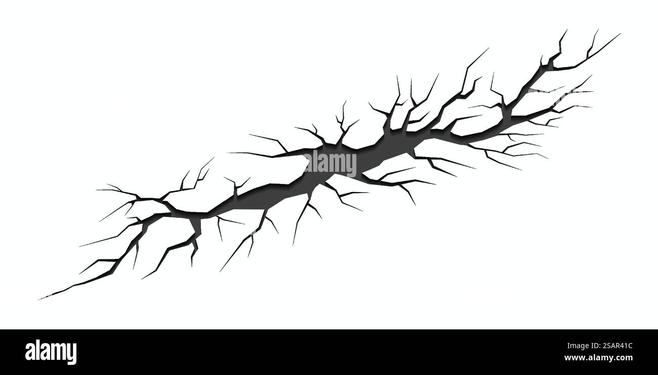 Wall crack. Realistic damaged concrete 3D hole, dry ground surface and ...