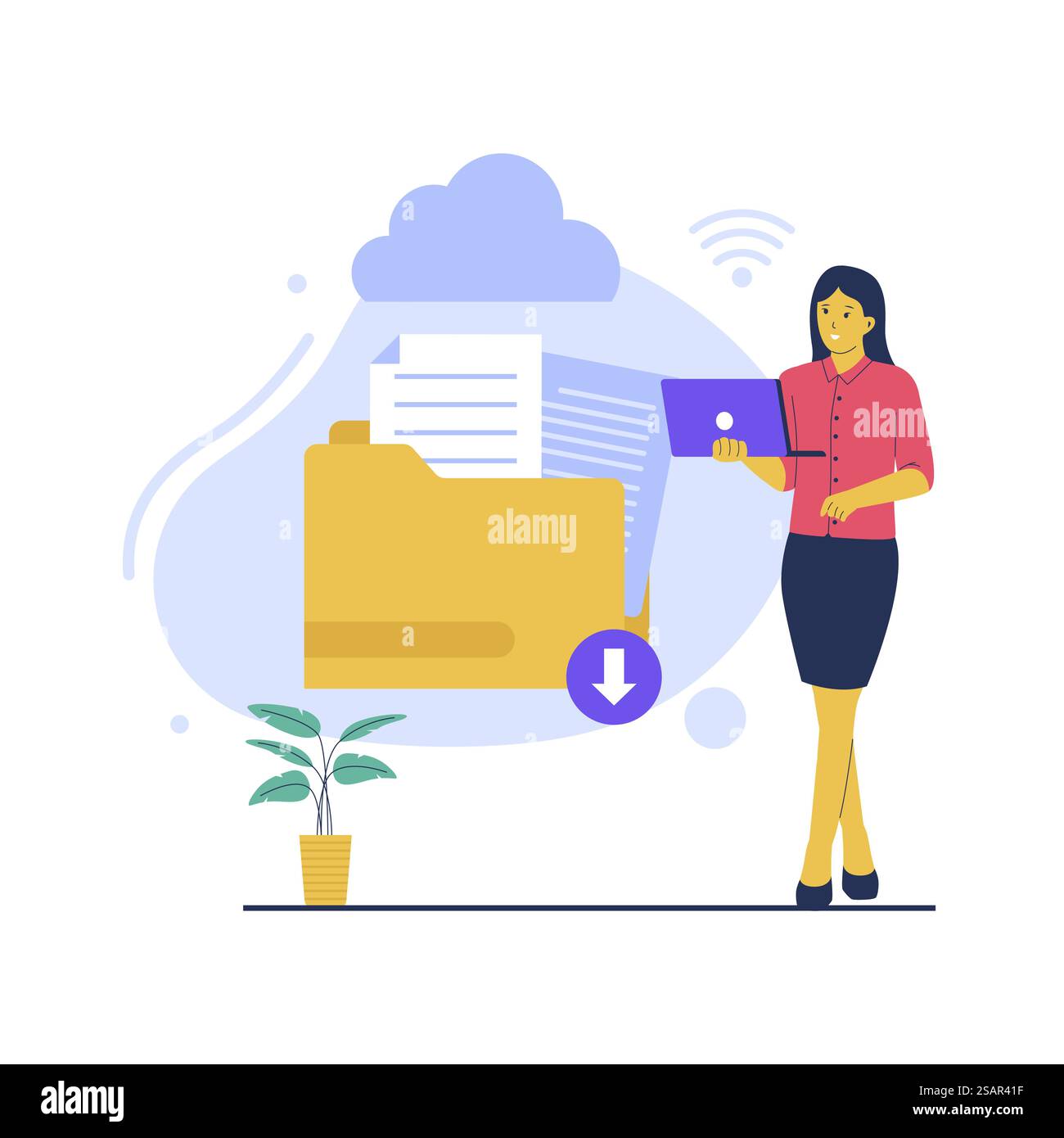 Concept illustration of document download technology. Flat vector illustration isolated on white ...