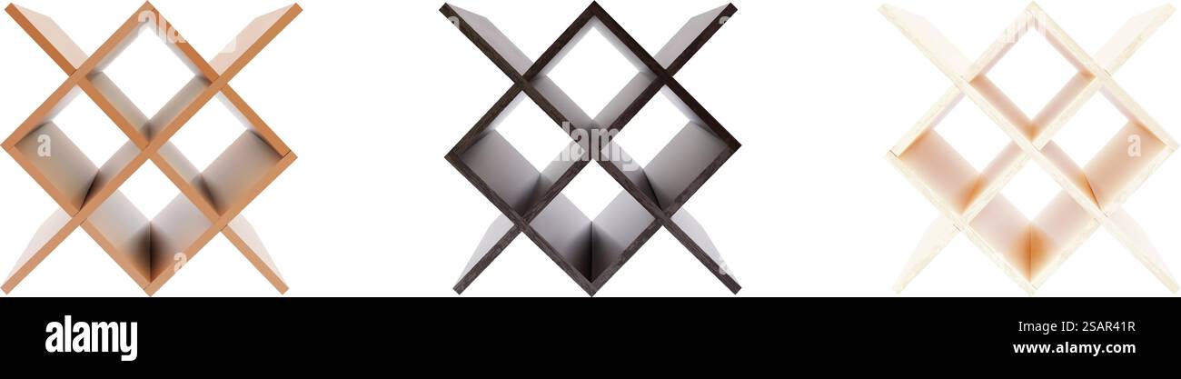 Empty wine rack or bottle shelves with wooden texture isolated on white ...