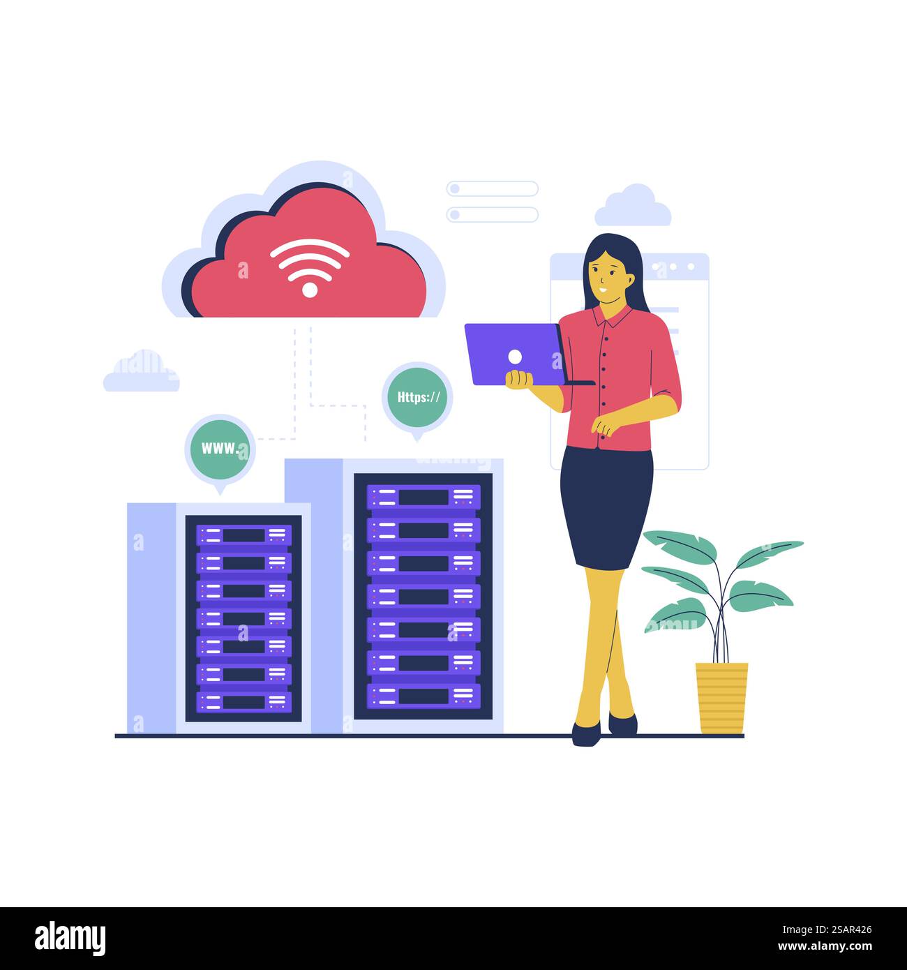 Concept Illustration Of Cloud Hosting Technology Flat Vector