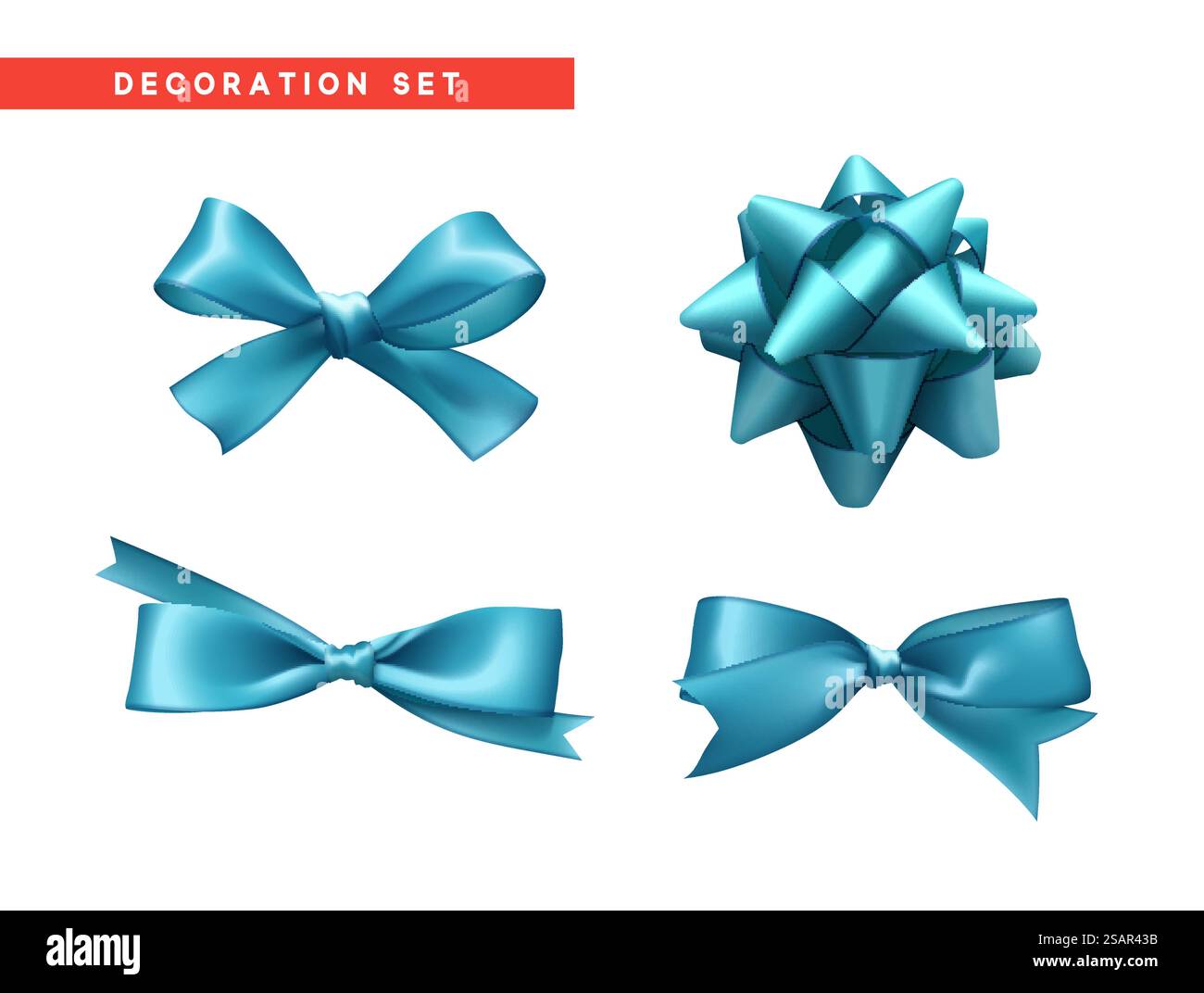 Set of Festive blue bows made of ribbon. Holiday different types of ...