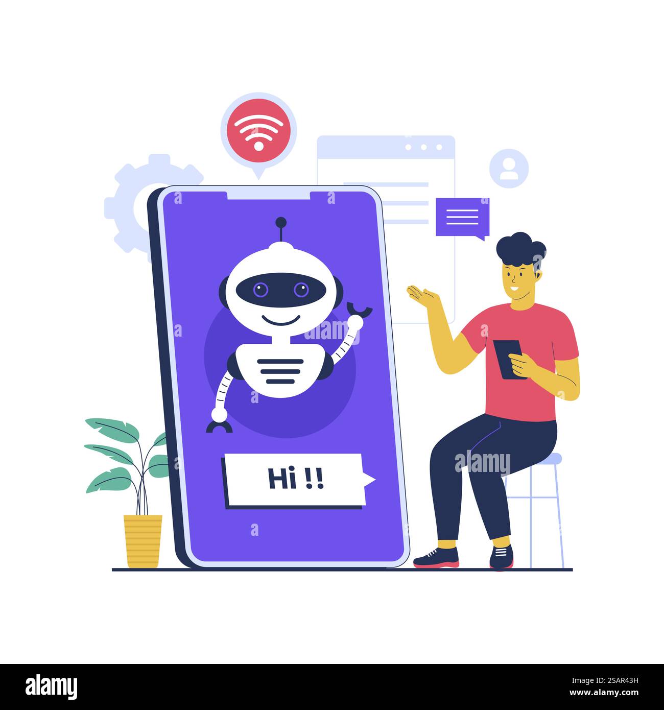 Concept illustration of chatbot technology. Flat vector illustration isolated on white ...