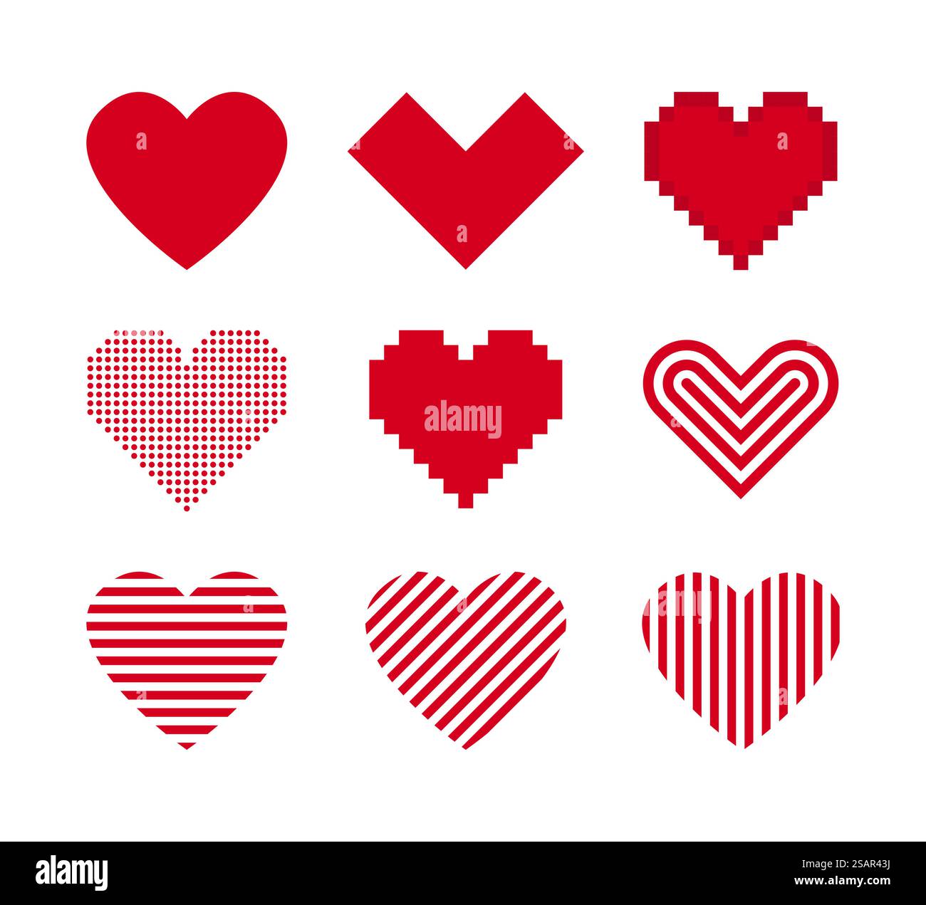Red heart icons. Vector isolated set of heart set. Love symbol elements ...