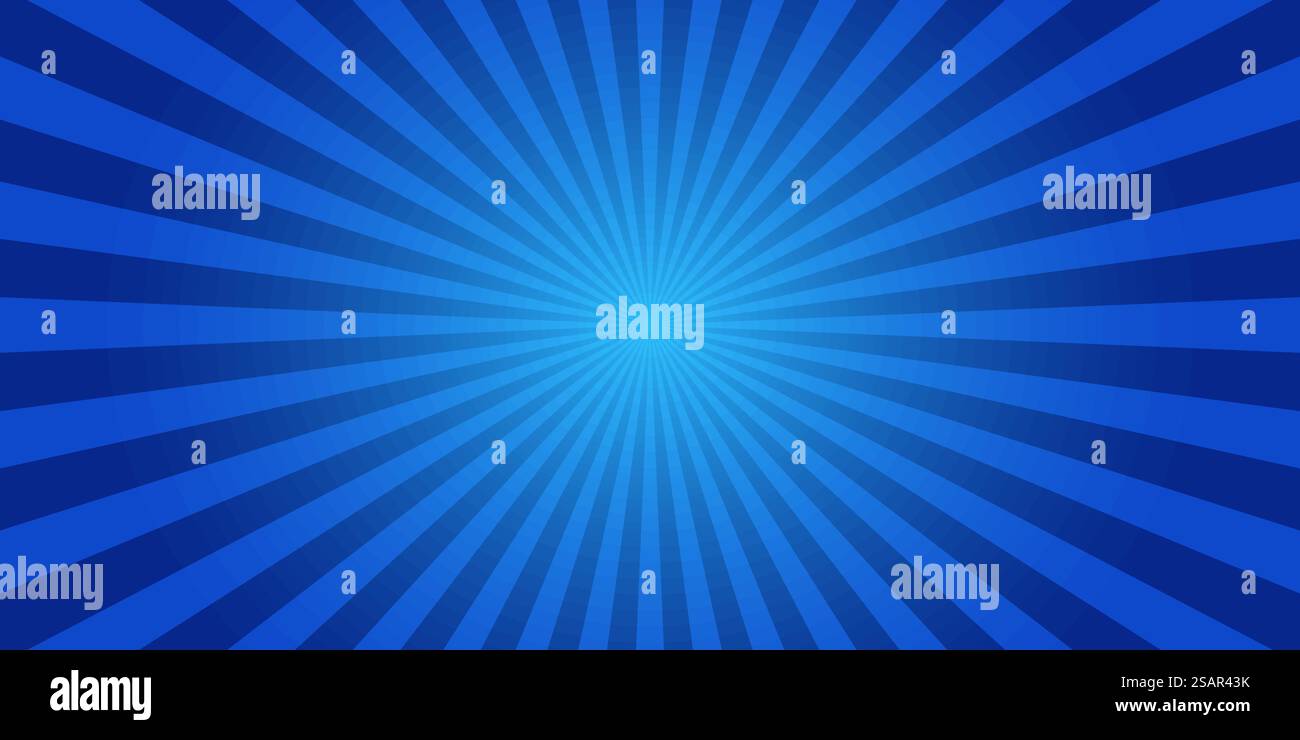 Sunburst retro sun rays blue background. Abstract summer blue comic ...