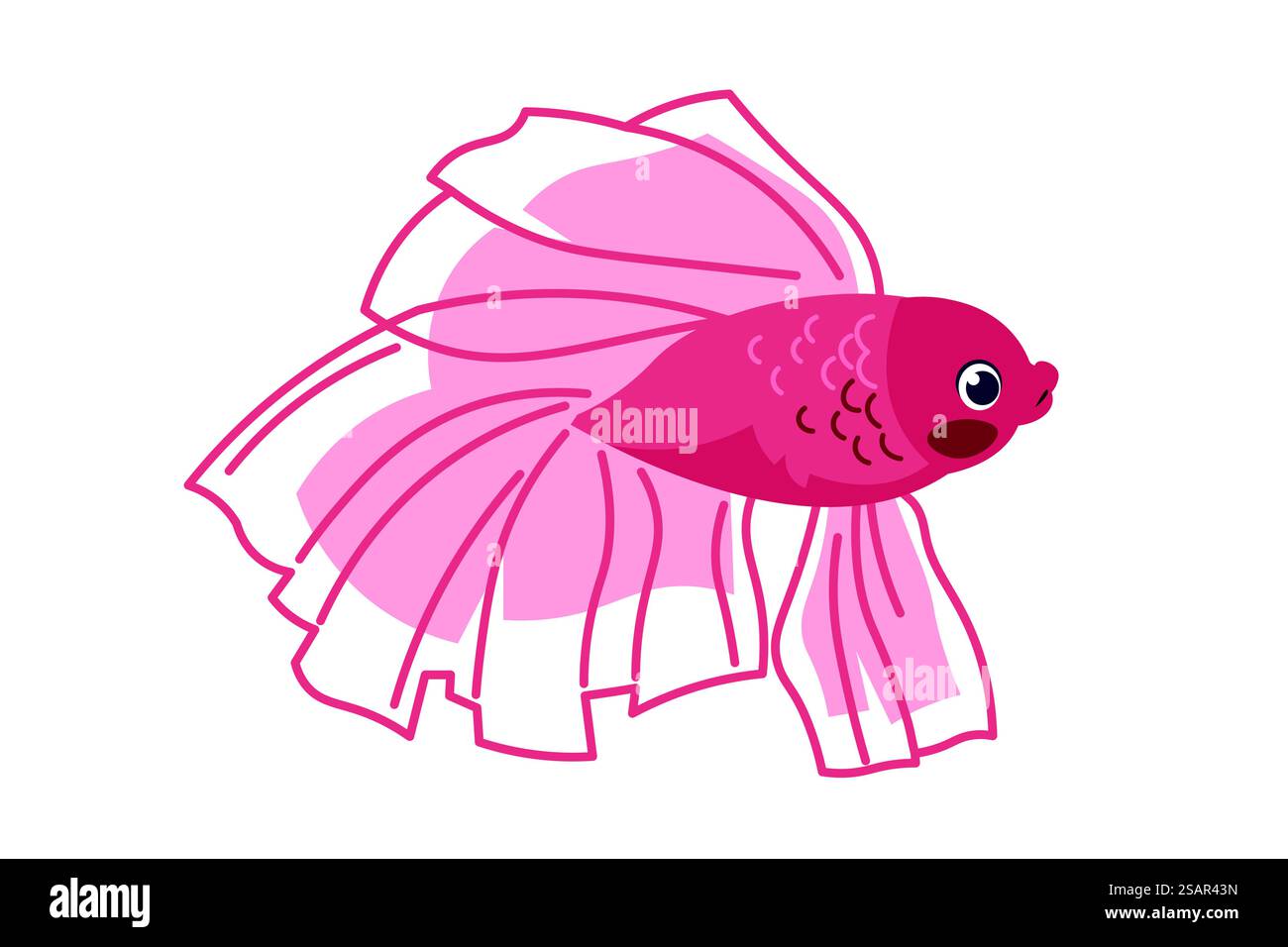 Cartoon fish with long fins. Red aquarium or ocean coral reef animal ...