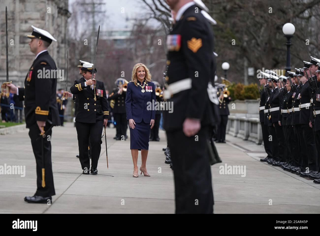 Victoria, Canada. 30th Jan, 2025. B.C. Lt-Gov. Wendy Cocchia inspects ...