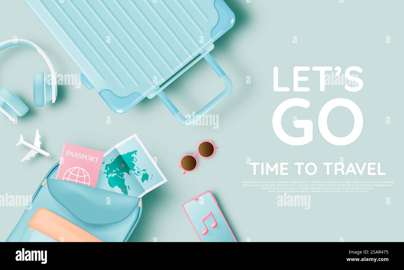 Luggage for travel in 3d realistic art style and pastel color vector ...