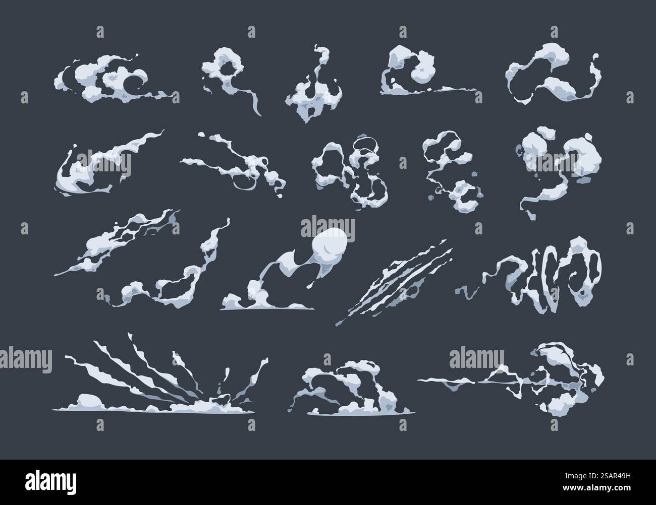 Smoke cartoon effect. Comic steam and dust stream, smoke and fire motion blast game asset, cloud ...