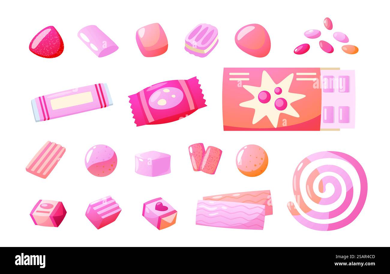 Bubblegum collection. Chewy sweet mint candy gumballs, cartoon gum ...