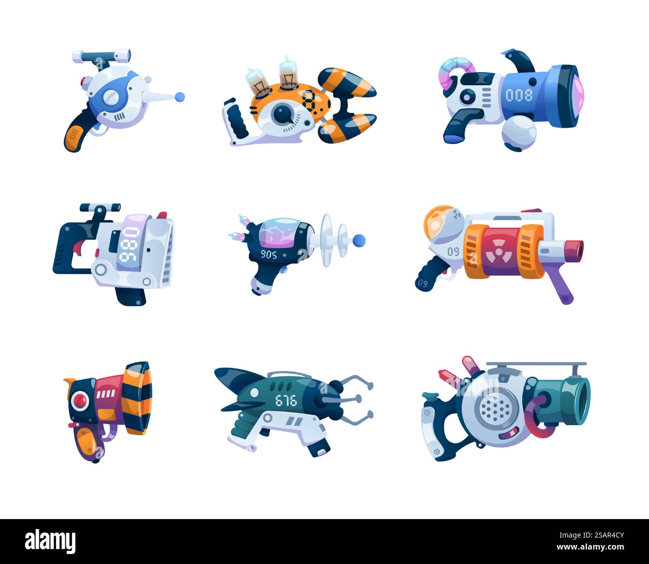 Game weapon. Cartoon space alien blaster with futuristic laser. Future ...