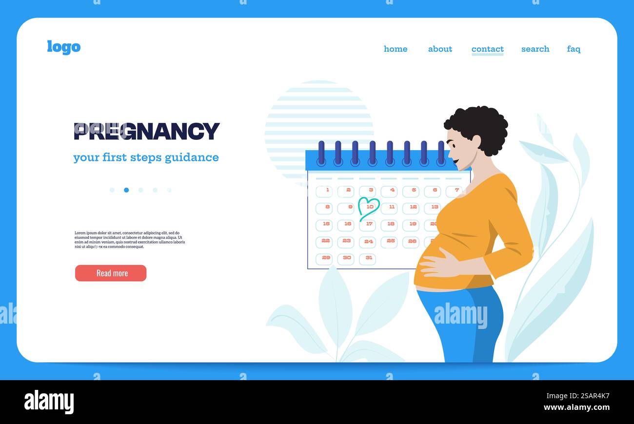 Pregnancy landing page. Mother and baby characters on maternity leave ...