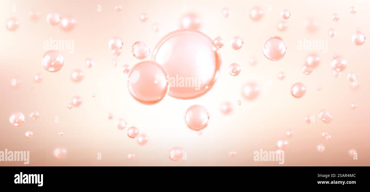 Pink bubbles, liquid collagen or serum. Skin care cosmetic product ...