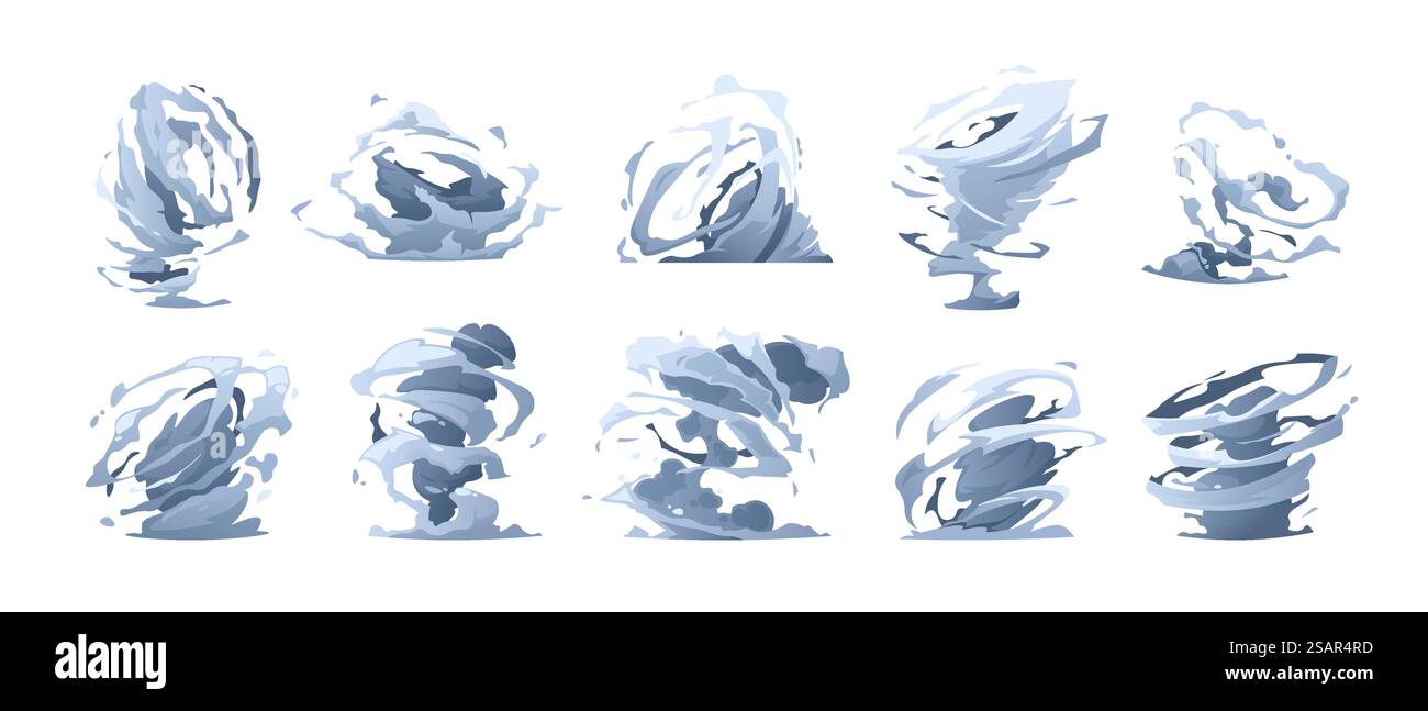 Cartoon tornado effect. Windy cyclone hurricane whirlwind animation ...