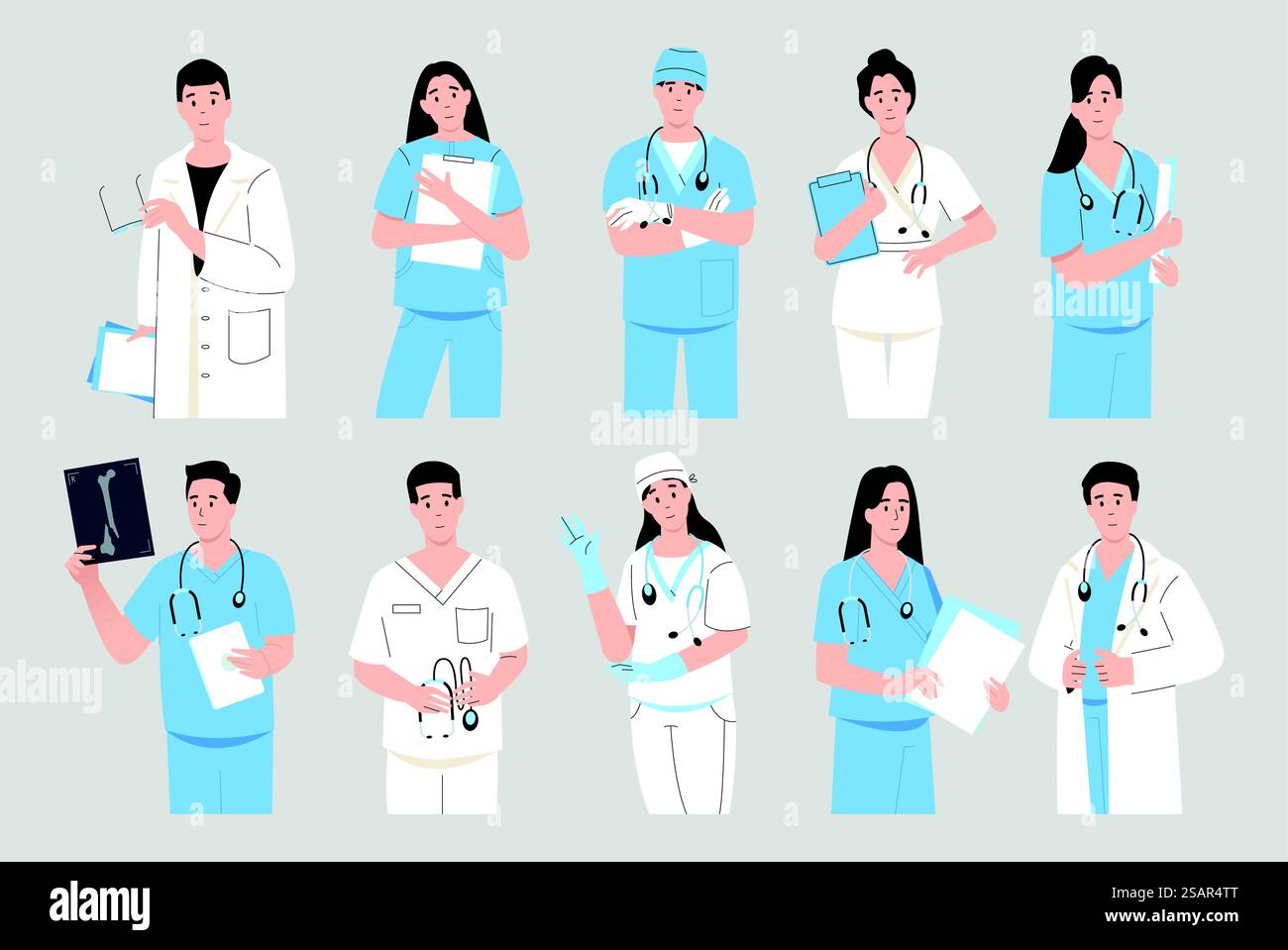 Doctor portraits. Cartoon medical practitioners in blue and white ...