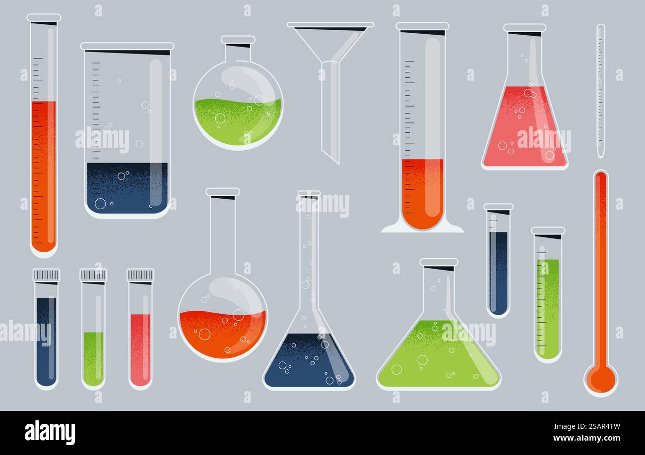 Chemistry glass. Laboratory glassware with test tube beaker flask ...