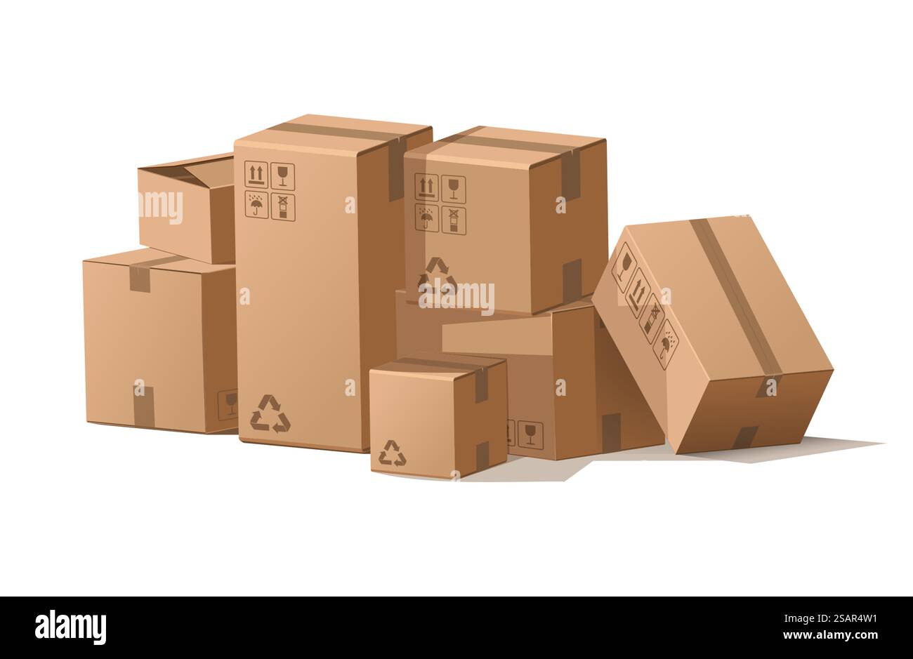 Cardboard boxes stack. Cartoon pile of brown delivery package for ...