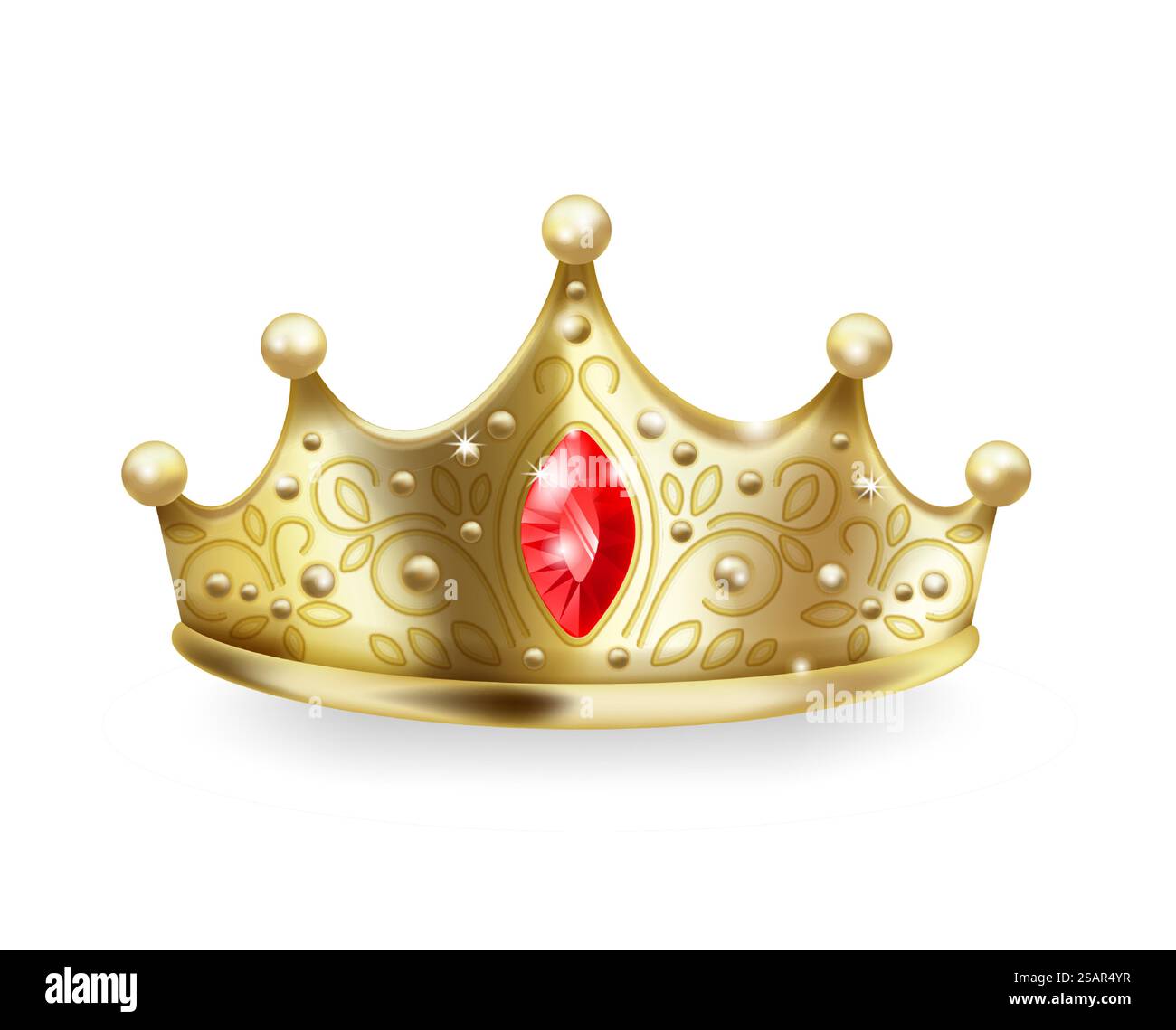 Golden crown. 3D realistic gold queen or princess sign, luxury head ...